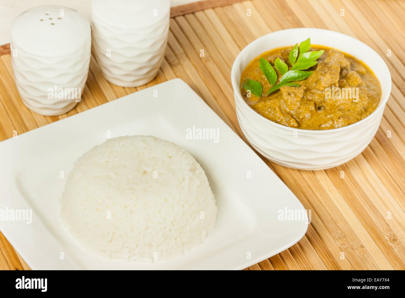 Closeup view of rice served with delicious Indian mutton curry Stock ...