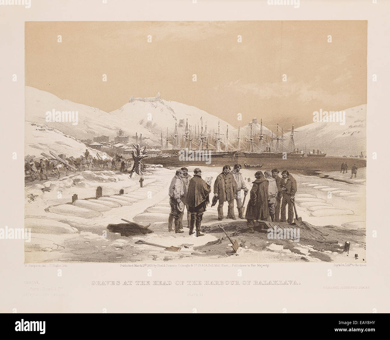 This image depicts the graves at the head of the harbor in Balaklava, a ...