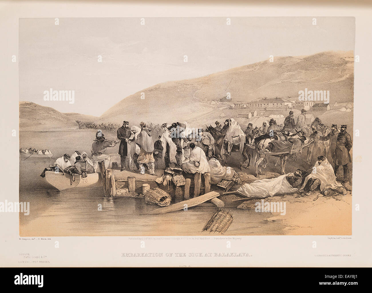 This image depicts the *Embarkation of the Sick at Balaklava* during ...