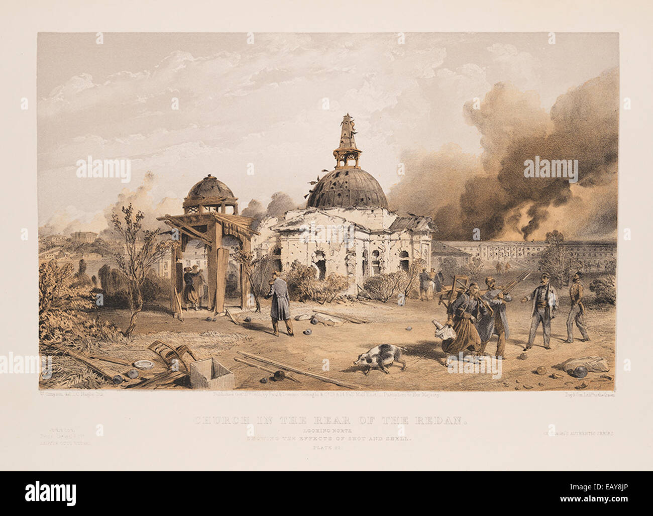This 19th-century image shows a church near the Redan, a military ...