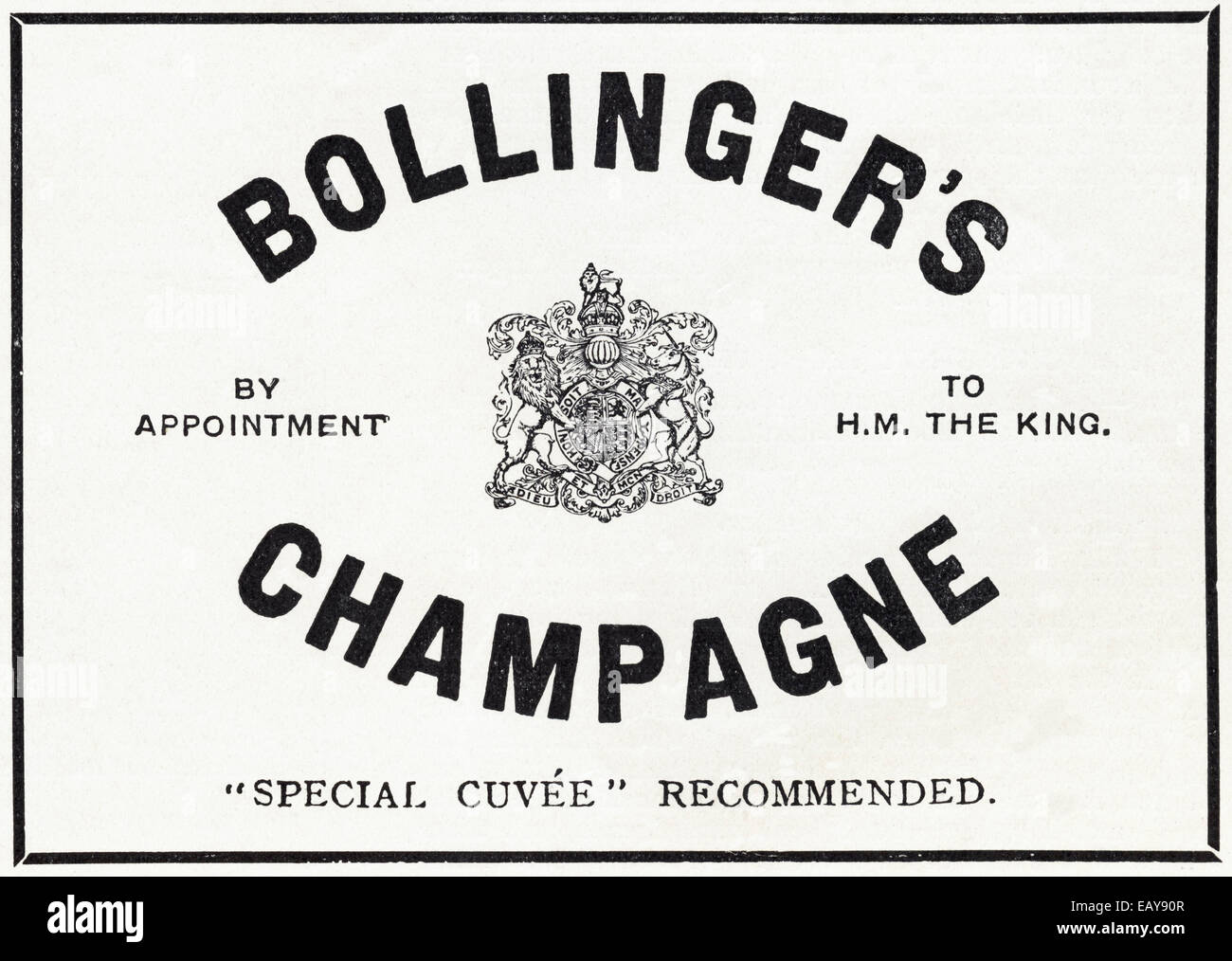 1920s advertisement for BOLLINGER CHAMPAGNE in English magazine dated ...