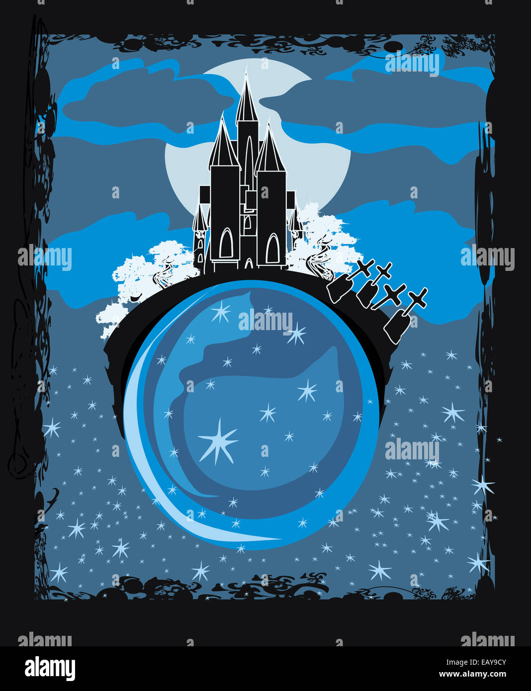 Halloween background with spooky castle Stock Photo - Alamy