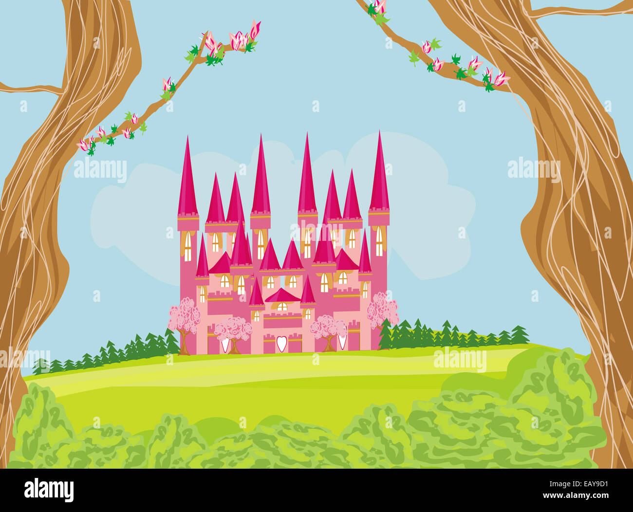 beautiful fairytale pink castle Stock Photo - Alamy