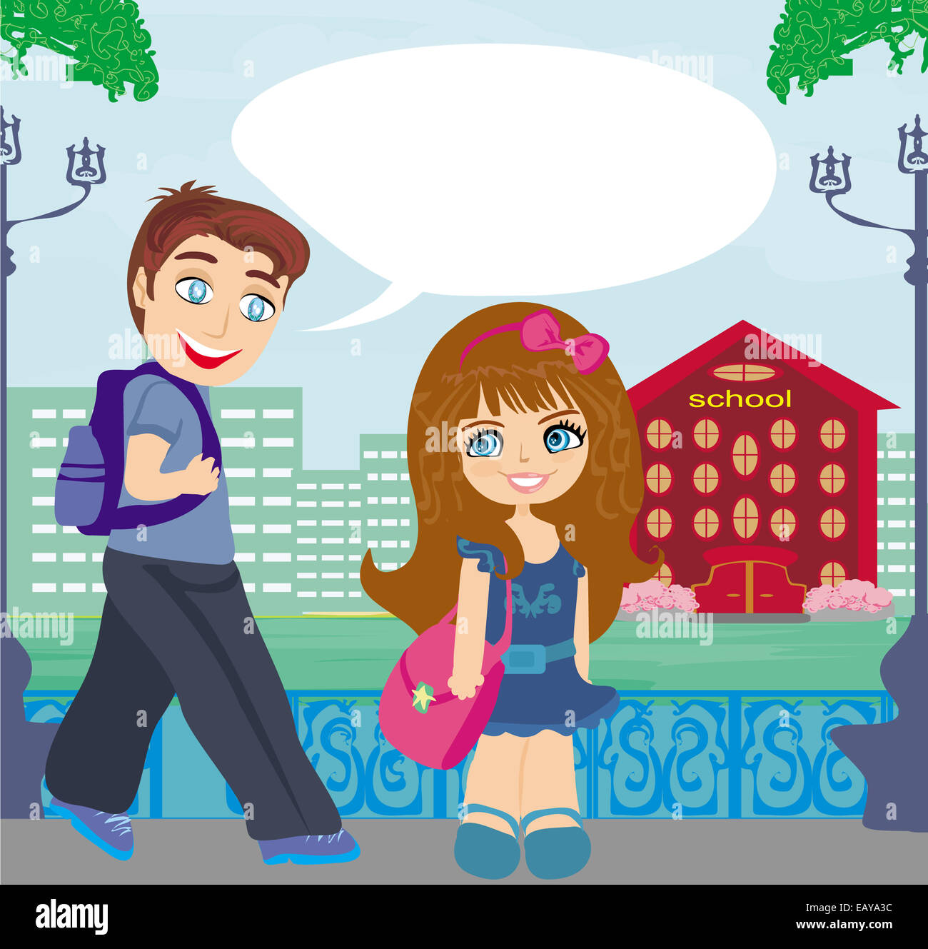 happy kids go to school Stock Photo - Alamy