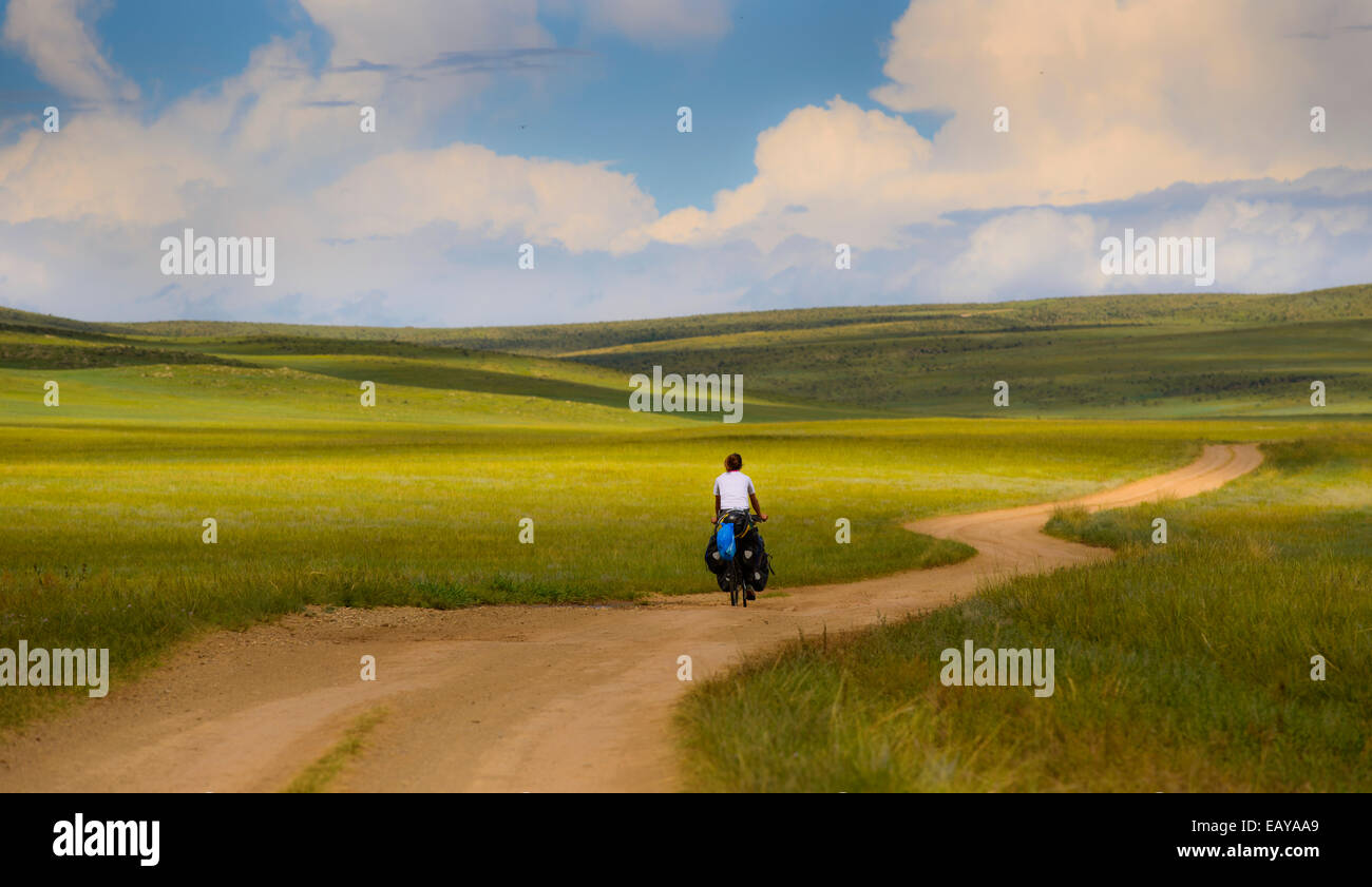 Cycling through the Mongolian steppe, Mongolia Stock Photo - Alamy