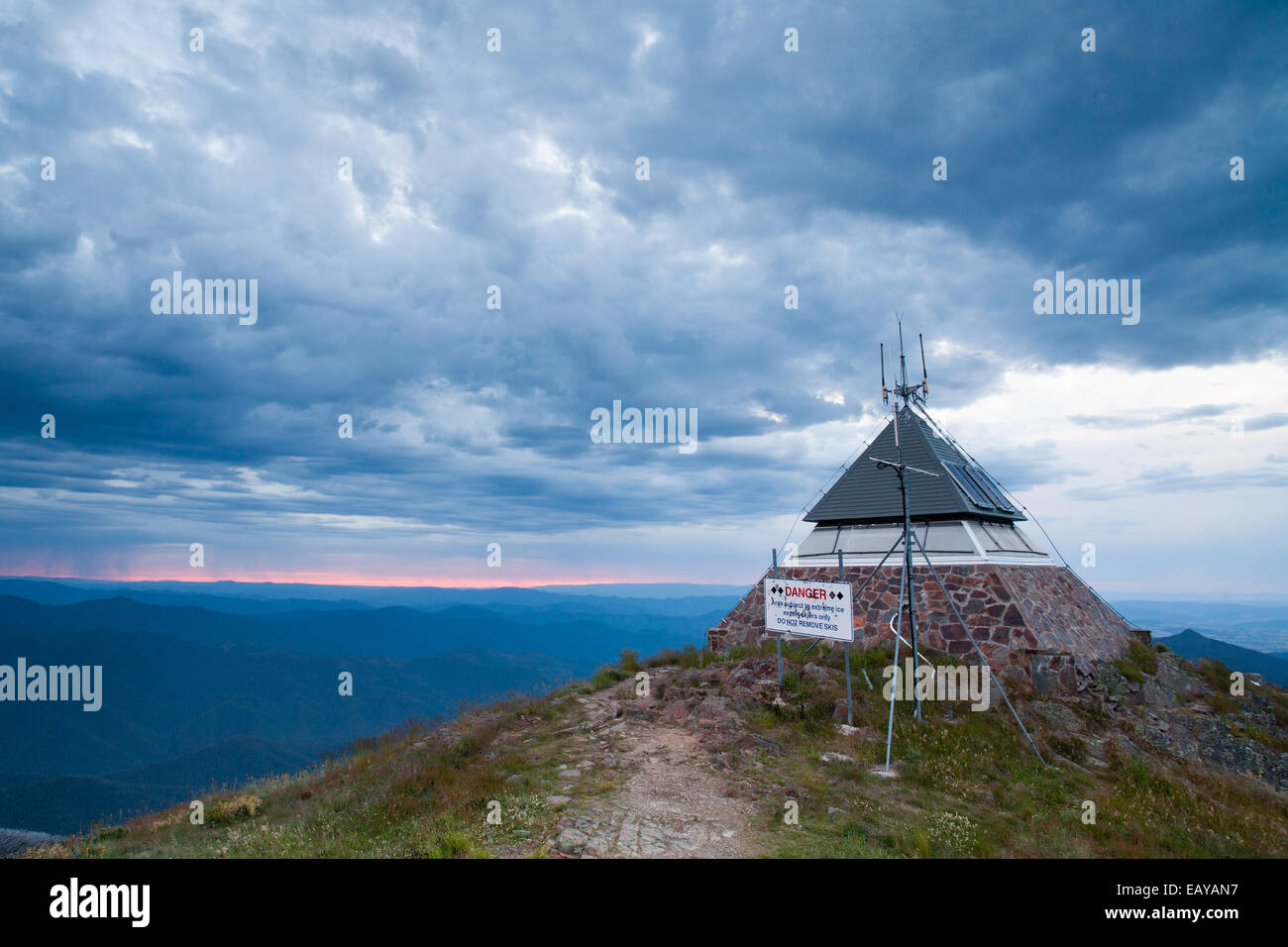 View of Mt Buller summit hut at sunset in Victo3ria, Australia Stock ...
