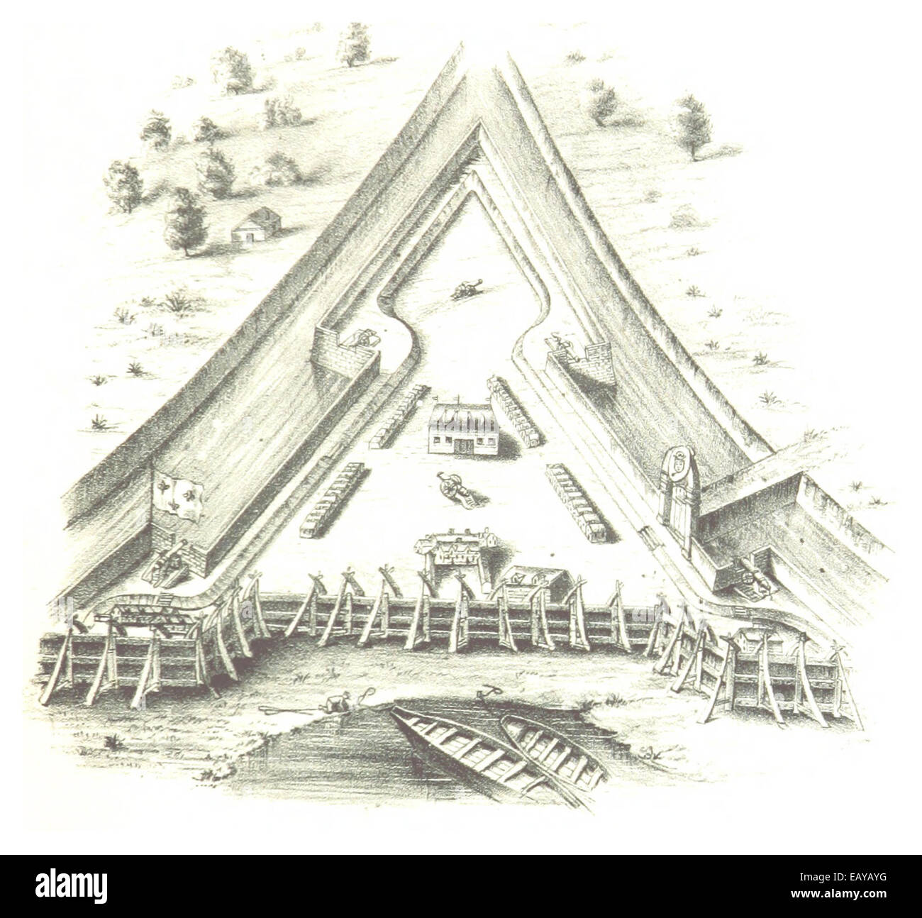This 1858 illustration by Fairbanks presents Fort Caroline, originally ...