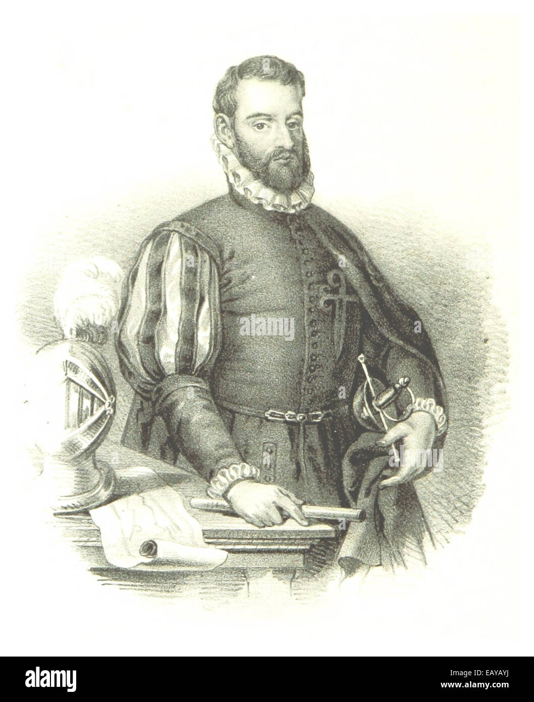 An 1858 illustration depicting Pedro Menéndez de Avilés, the founder of ...