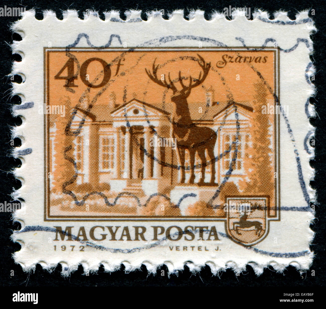 HUNGARY - CIRCA 1972: A stamp printed in Hungary showing the main ...