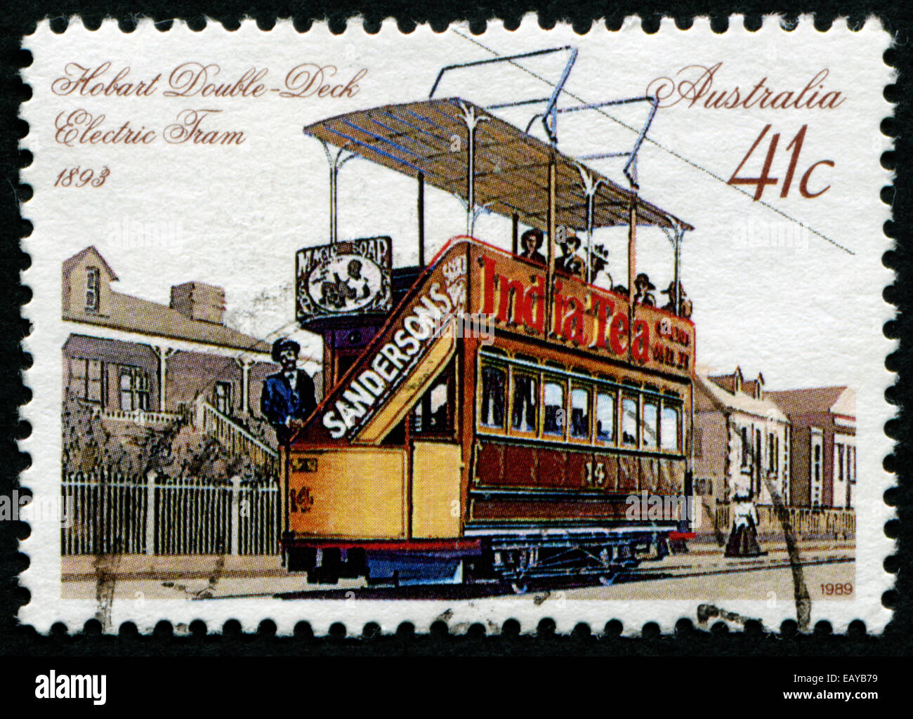 AUSTRALIA - CIRCA 1989: stamp printed by Australia, shows tram and ...