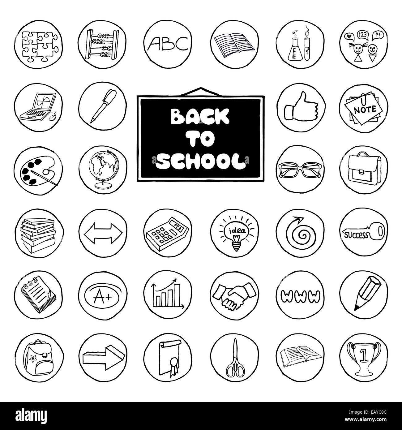 Hand drawn school buttons set. Back to school concept. Vector ...