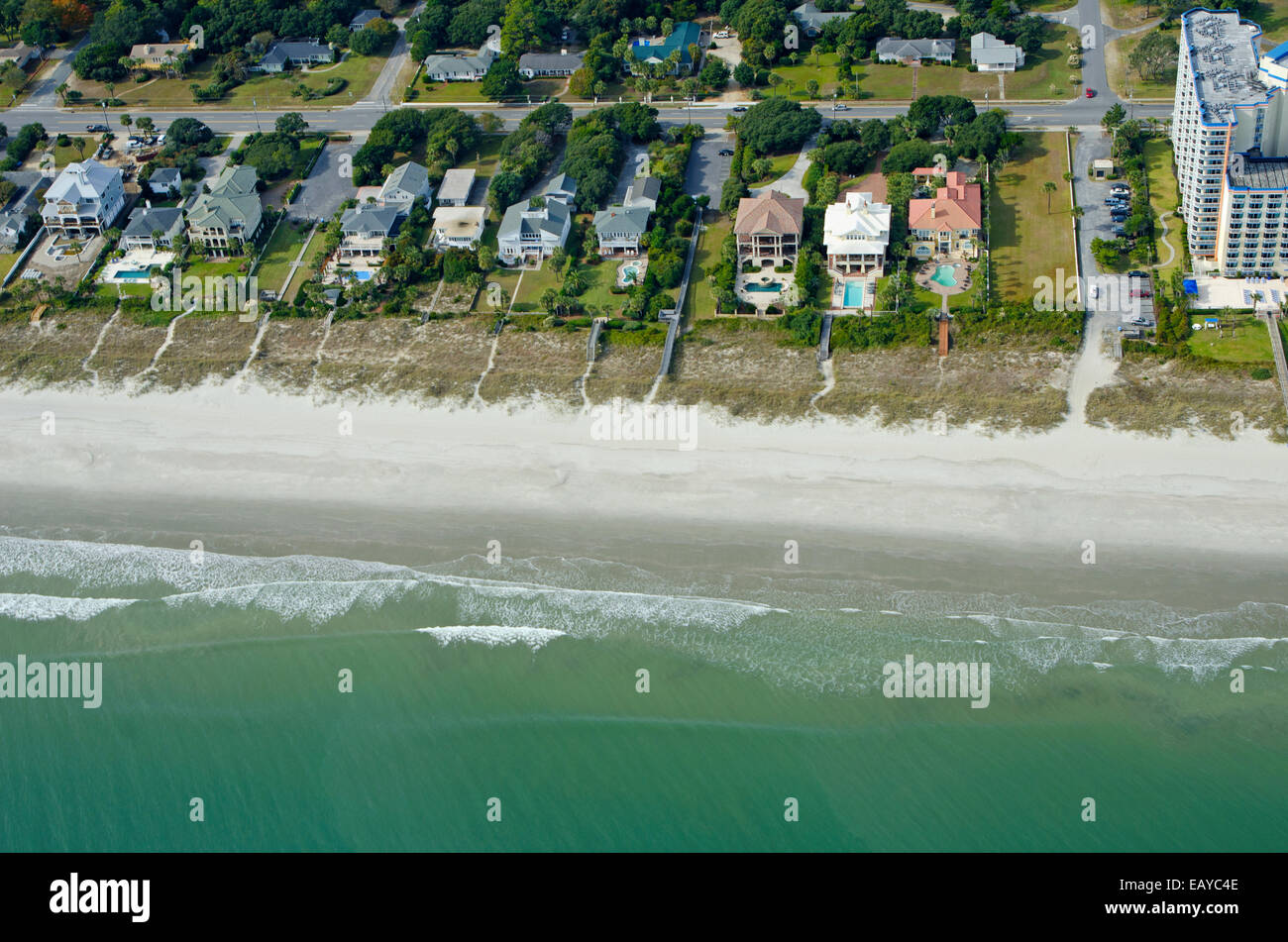 Aerial View of the oceanfront mansions of millionaire row along the ...
