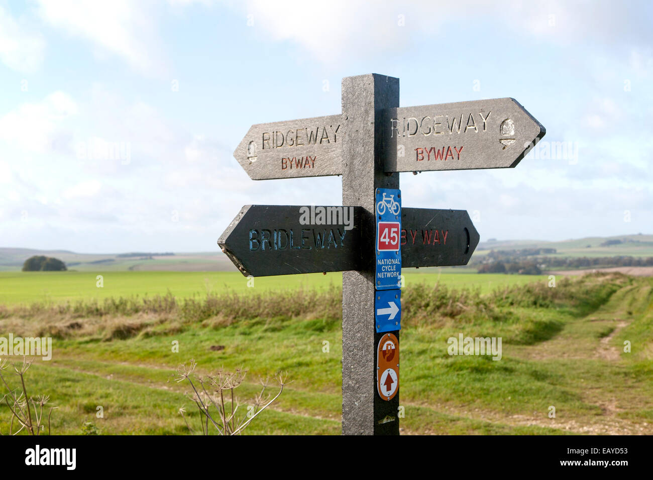 Direction arrow signs prehistoric Ridgeway long distance route way ...