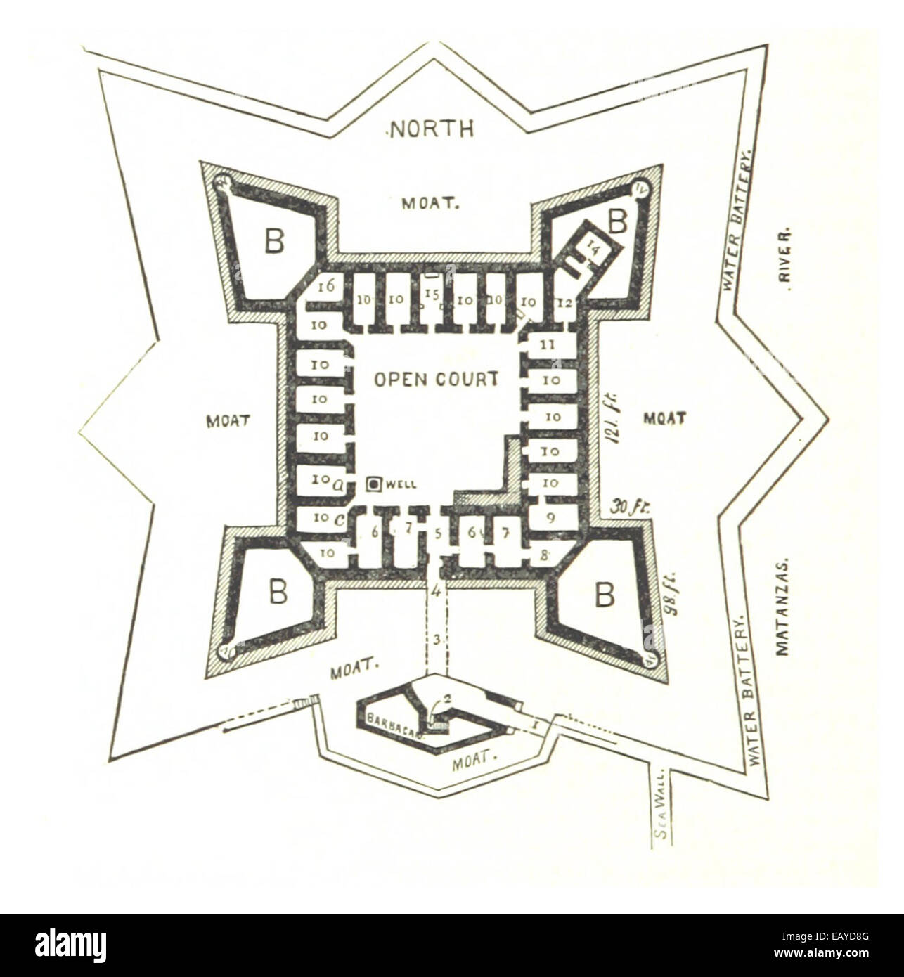 An 1885 ground plan illustration of Fort Marion, showcasing its ...
