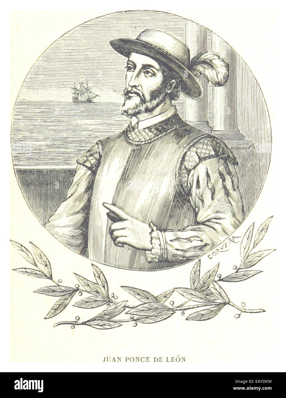 This 1893 illustration by Ruidiaz depicts Juan Ponce de León, a Spanish ...