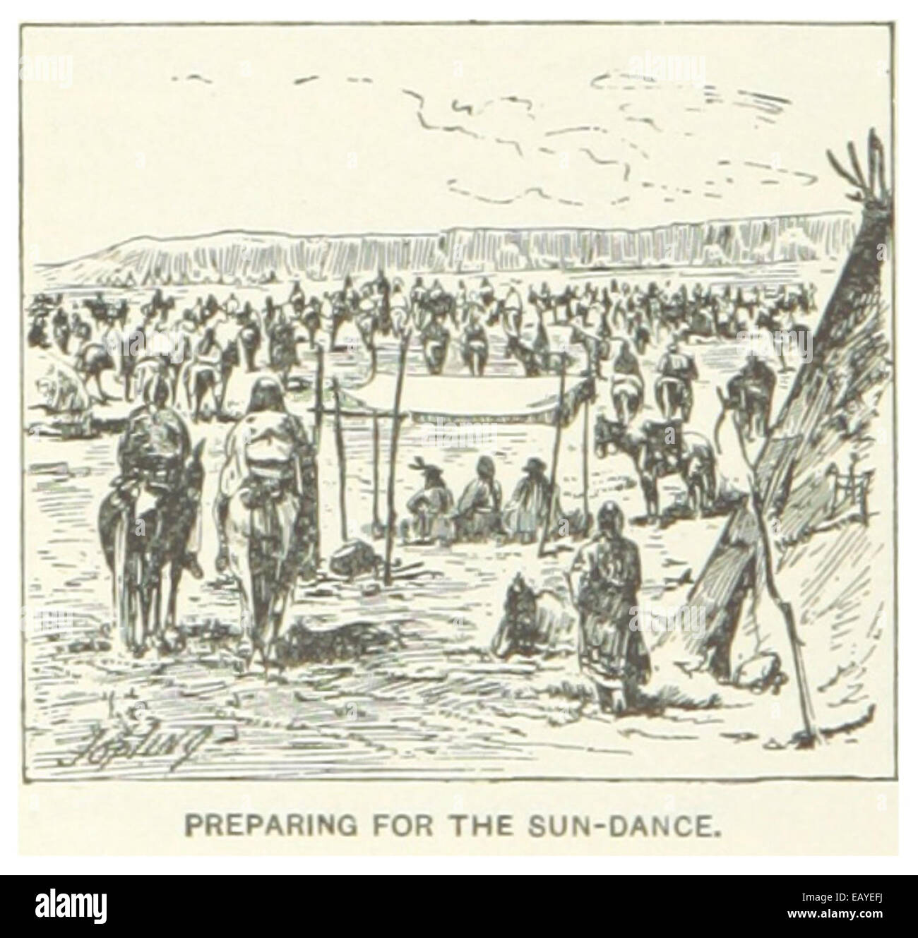 An 1891 illustration depicting Native American tribes preparing for the ...