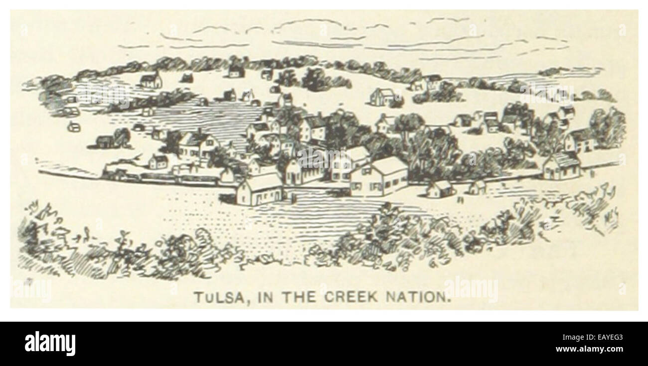 An 1891 illustration of Tulsa, located in the Creek Nation, depicting ...