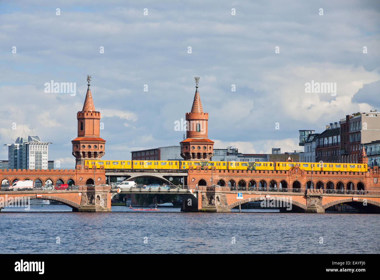 Oberbaumbrucke bridge across the Spree river in Berlin, Germany. It is ...