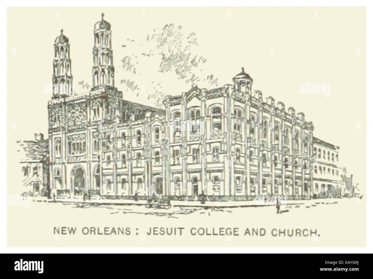 An illustration from 1891 showing the Jesuit College and Church in New ...