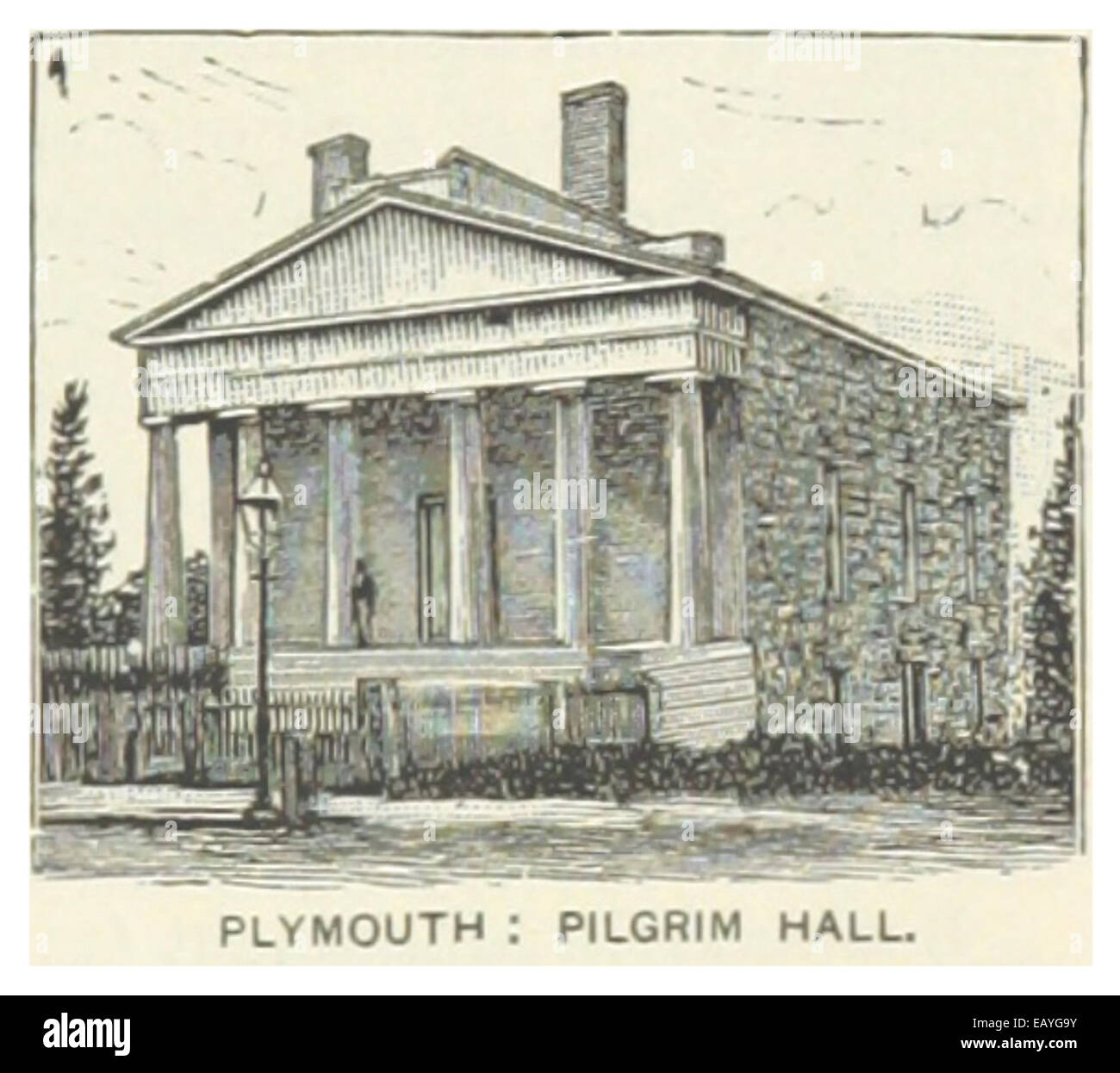 Page 343 of *US-MA(1891)* features an illustration of Pilgrim Hall in ...
