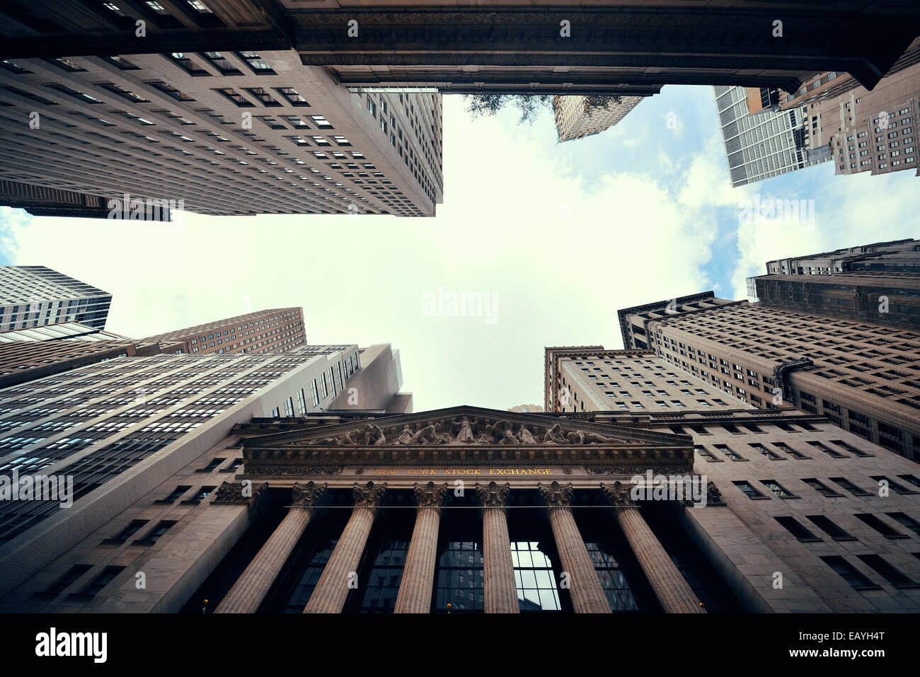 Wall street with skyscrapers on september 5 hi-res stock photography ...