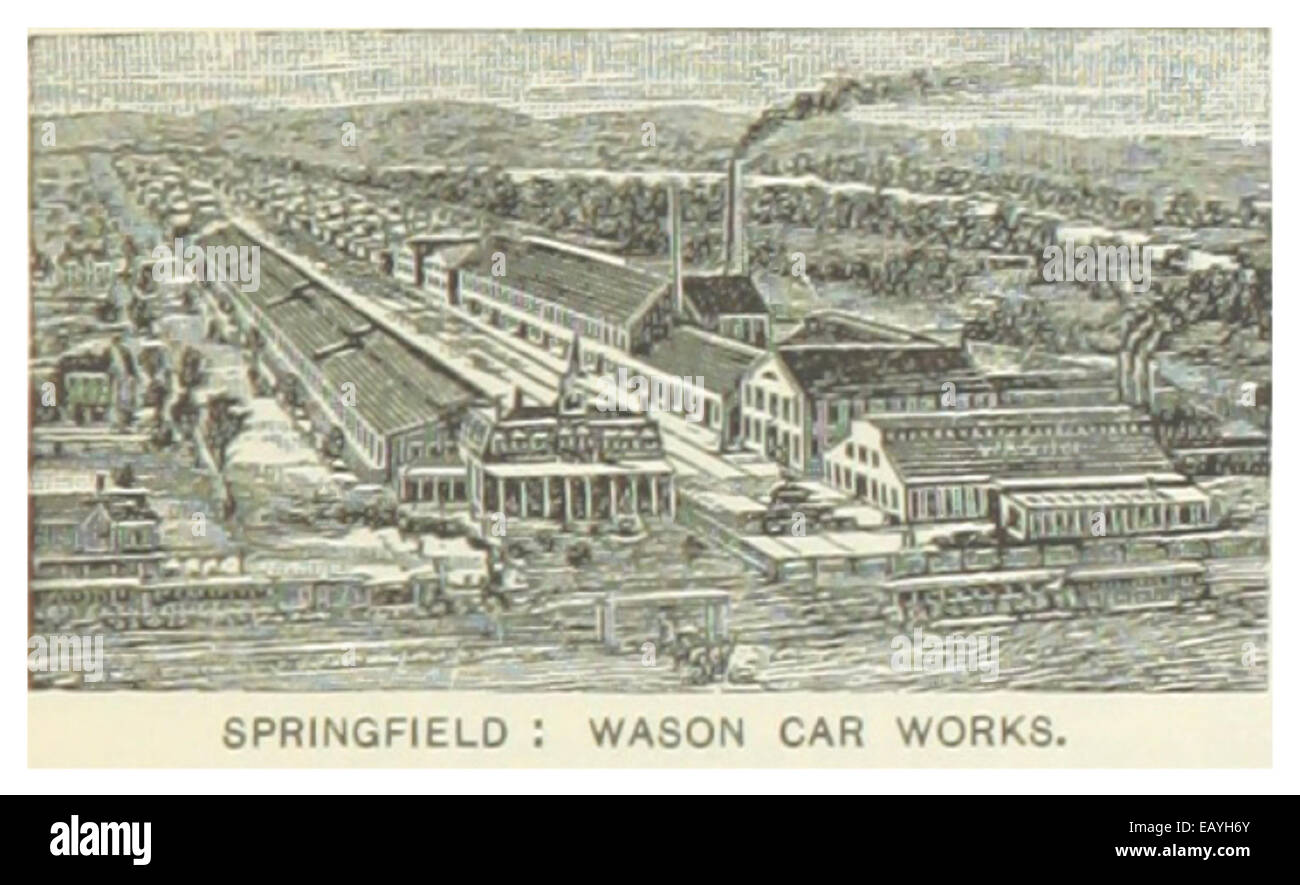 This 1891 illustration shows the Wason Car Works in Springfield ...