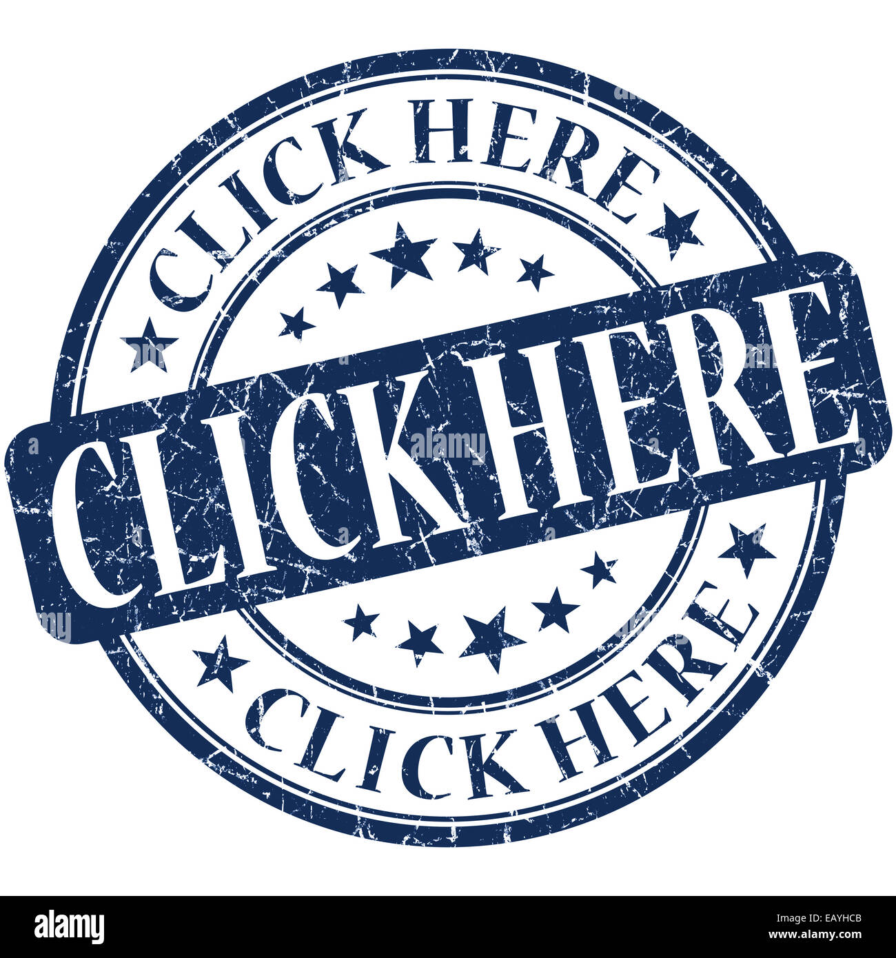 Click here grunge blue round stamp Stock Photo - Alamy