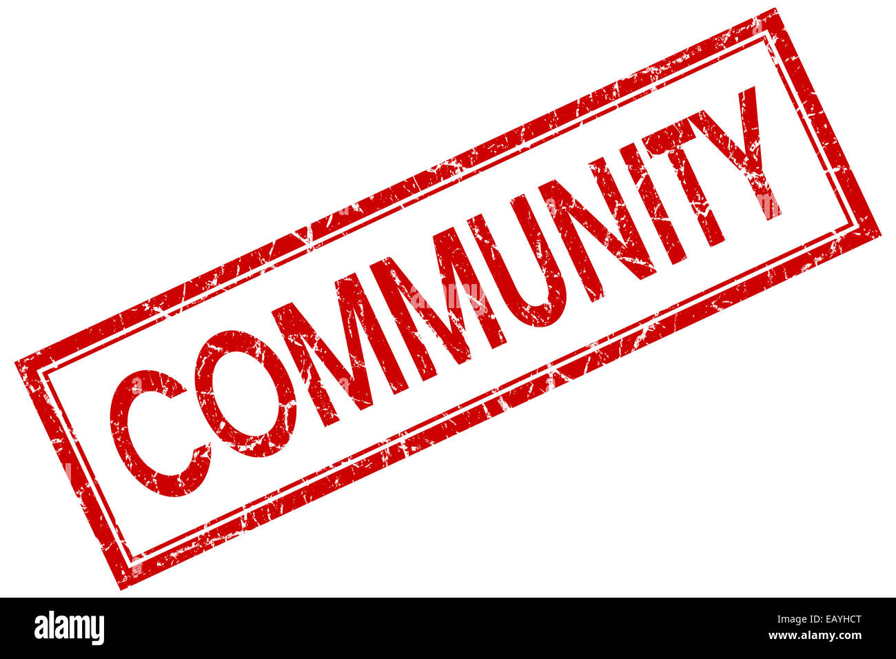 Community red square grungy stamp isolated on white background Stock ...