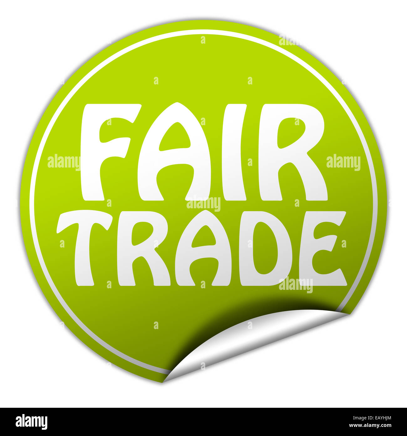 FAIR TRADE round green sticker on white background Stock Photo - Alamy