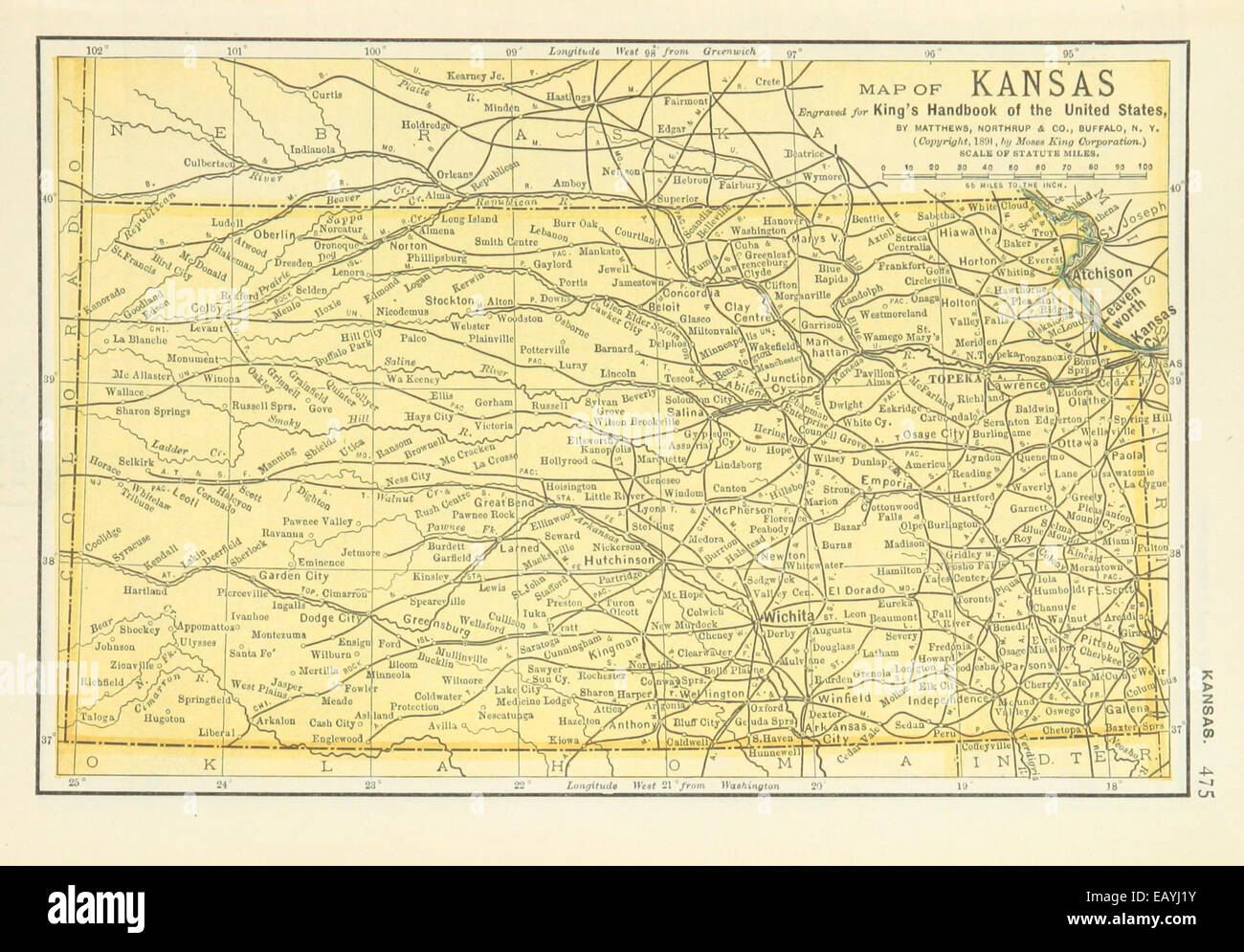 Kansas old map hi-res stock photography and images - Alamy