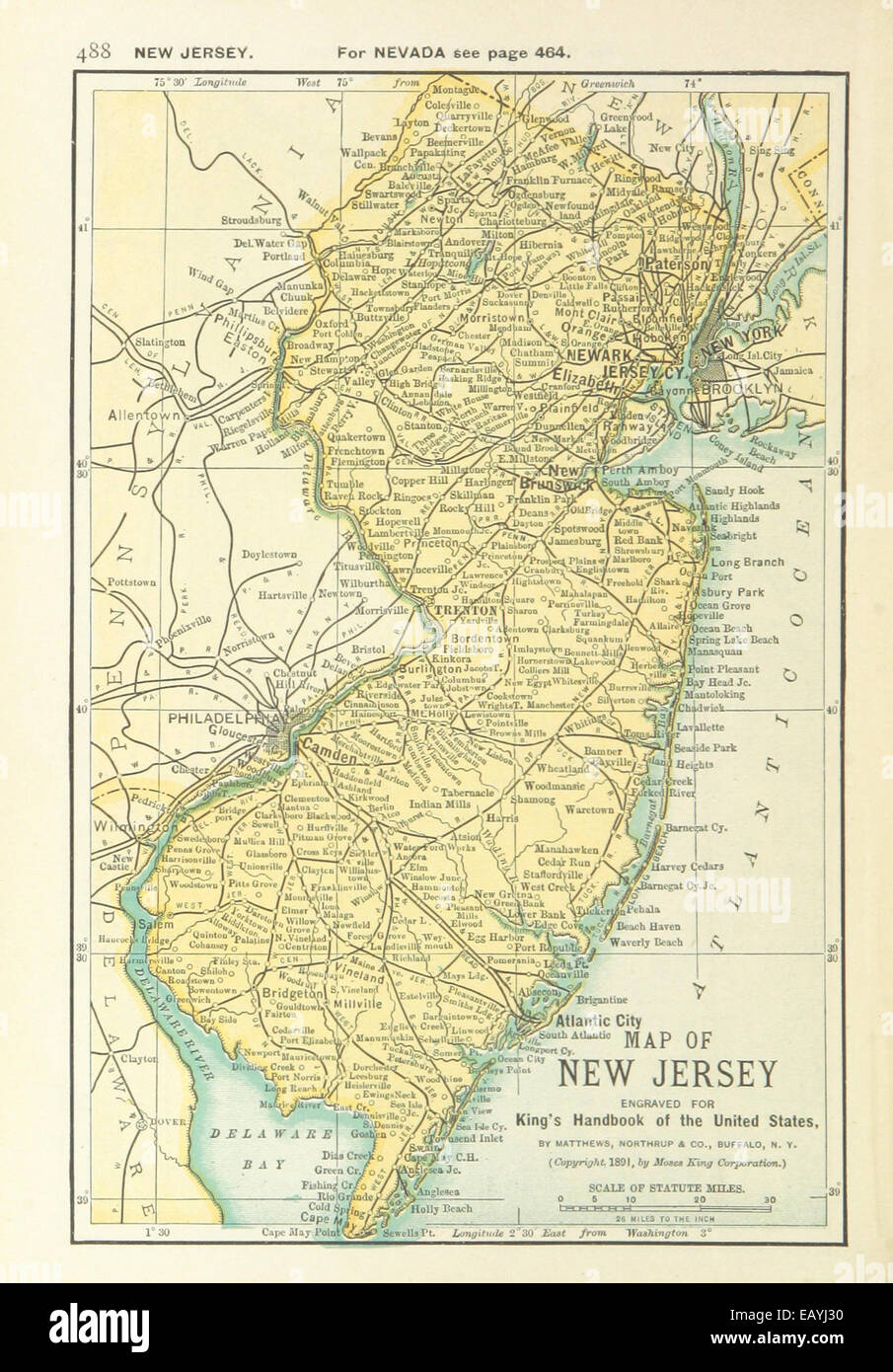 US-MAPS(1891) p490 - MAP OF NEW JERSEY Stock Photo - Alamy