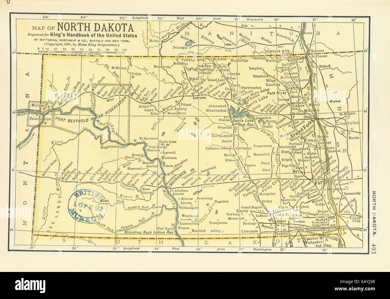 US-MAPS(1891) p495 - MAP OF NORTH DAKOTA Stock Photo - Alamy