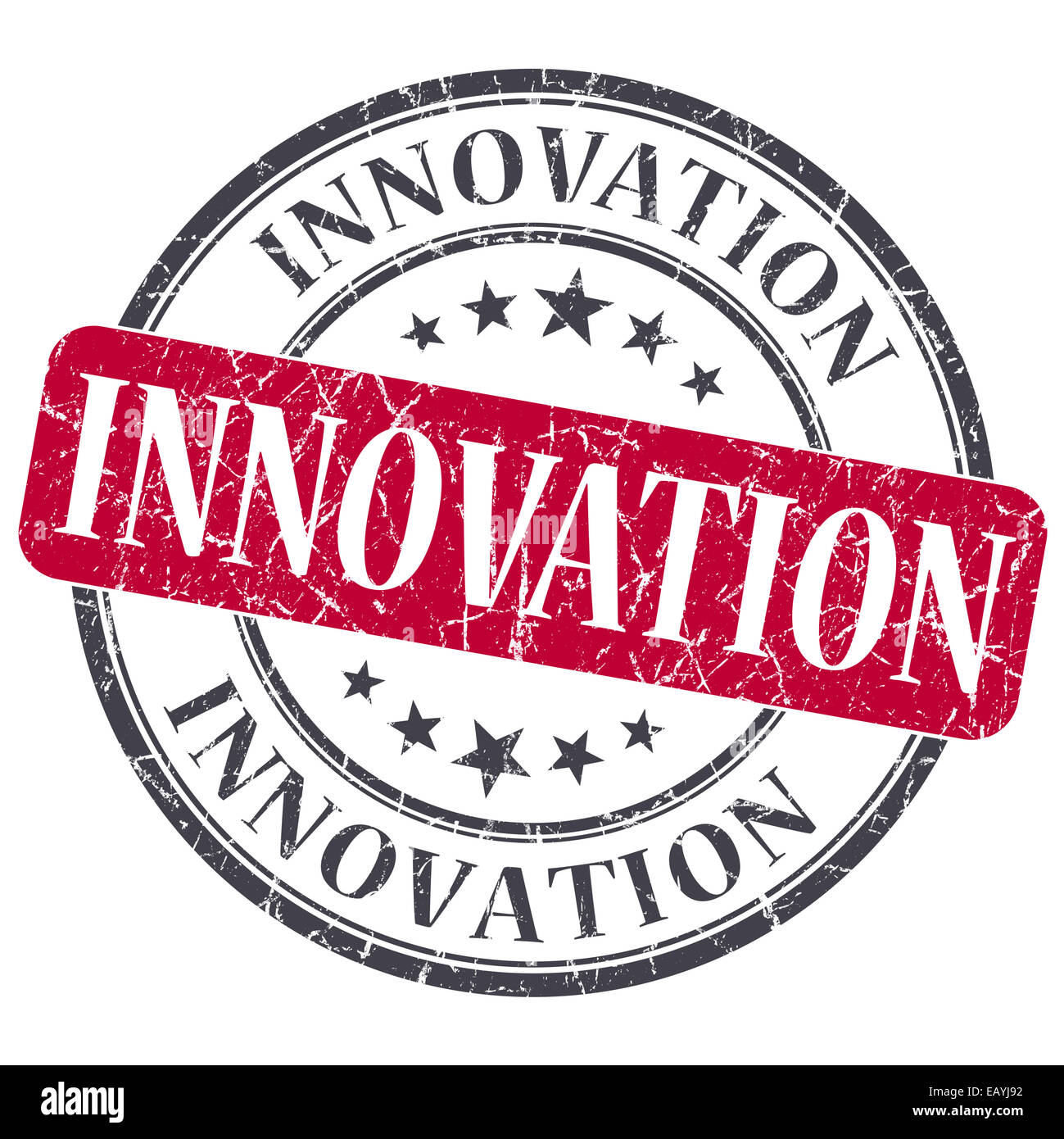 Innovation red grunge round stamp on white background Stock Photo - Alamy