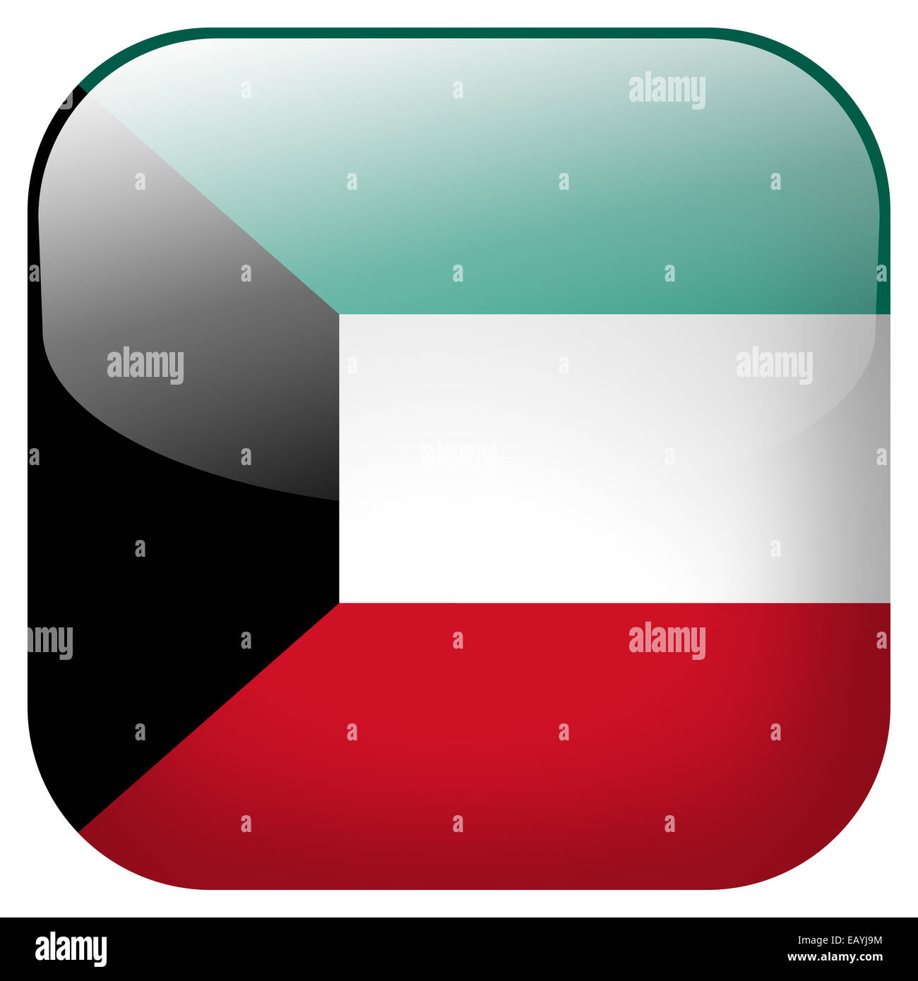 Kuwait national flag square button isolated on white background Stock ...