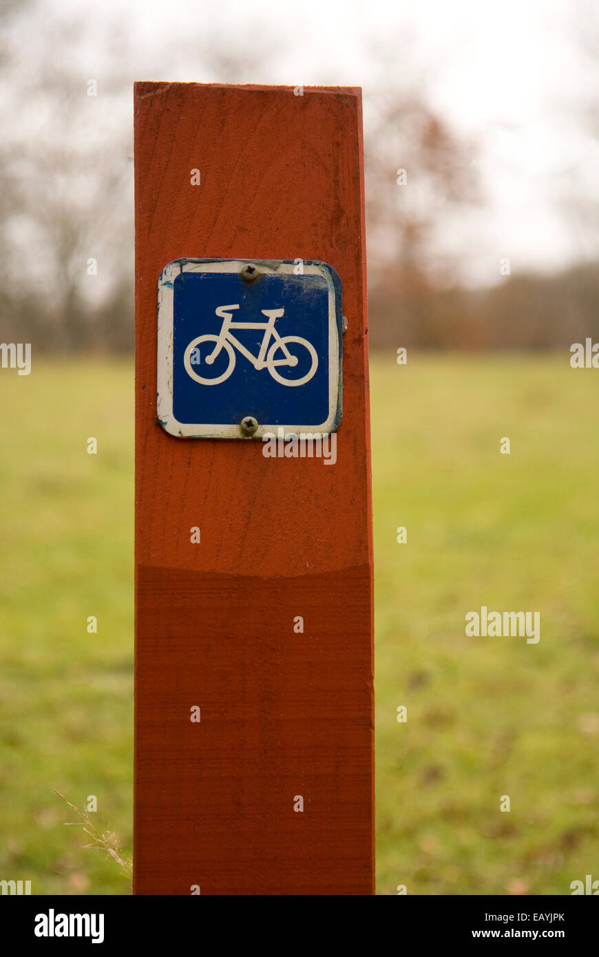 Bicycle sign on a small road near Skanderborg, Denmark. Copy space ...