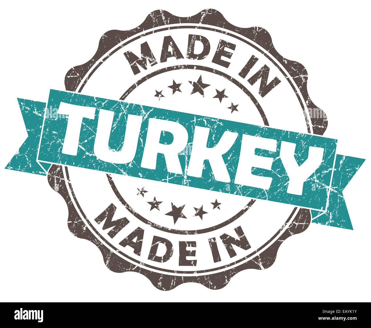 made in turkey turquoise grunge seal isolated on white background Stock ...
