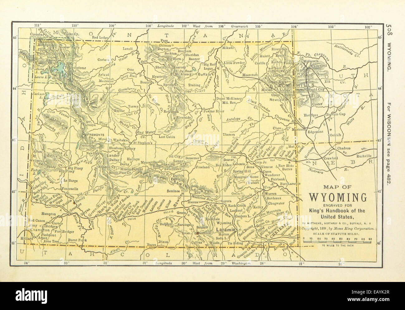 This 1891 map illustrates the state of Wyoming, showing its ...