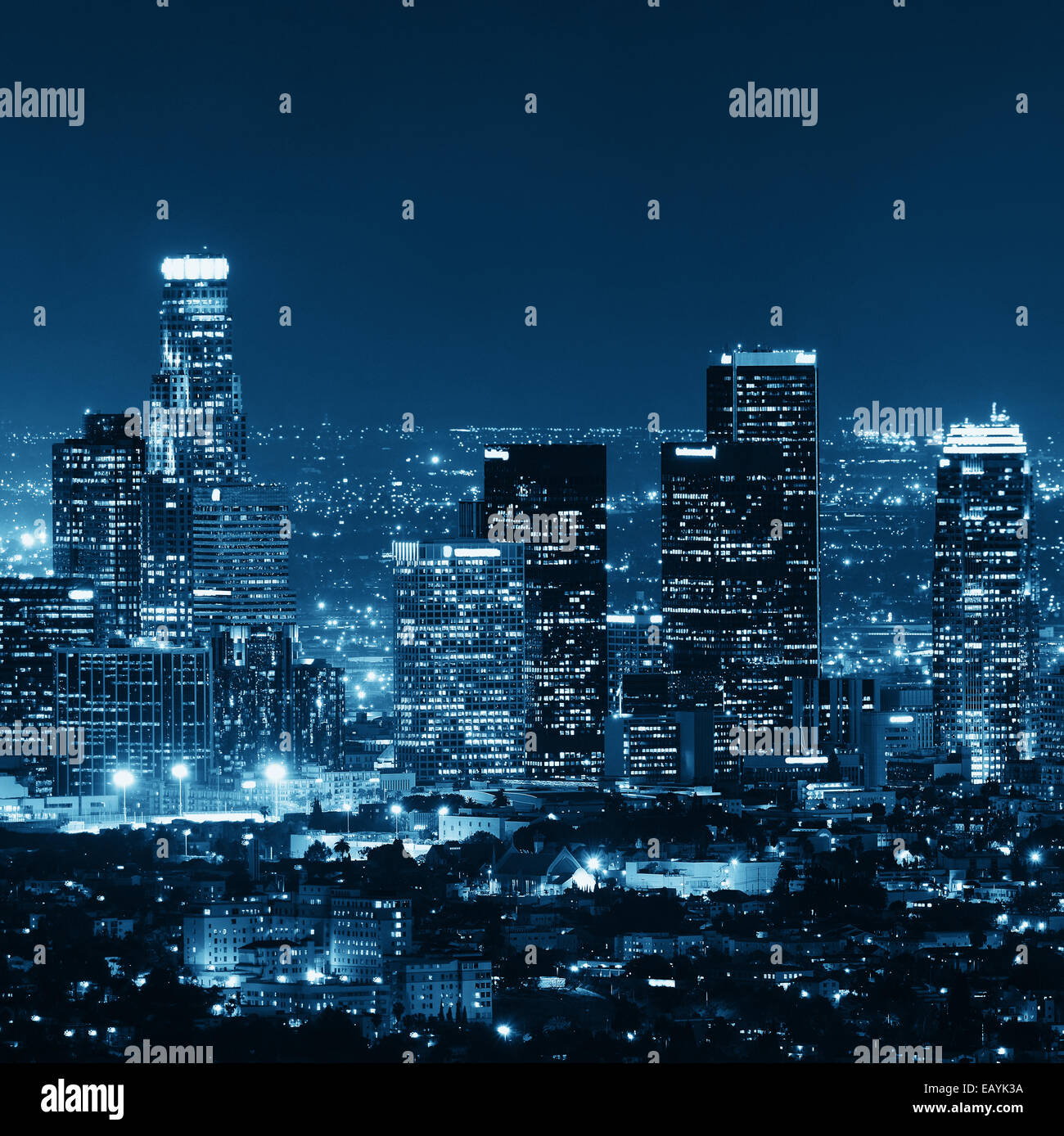 Los Angeles downtown buildings at night Stock Photo - Alamy