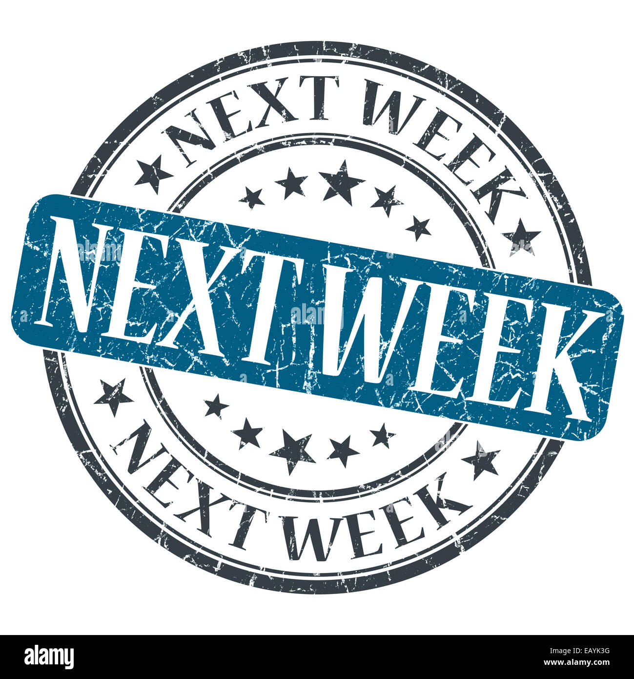 Next Week blue grunge round stamp on white background Stock Photo - Alamy