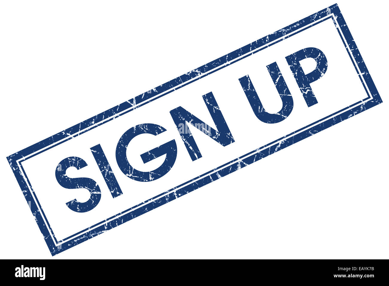 Sign up blue square grungy stamp isolated on white background Stock ...