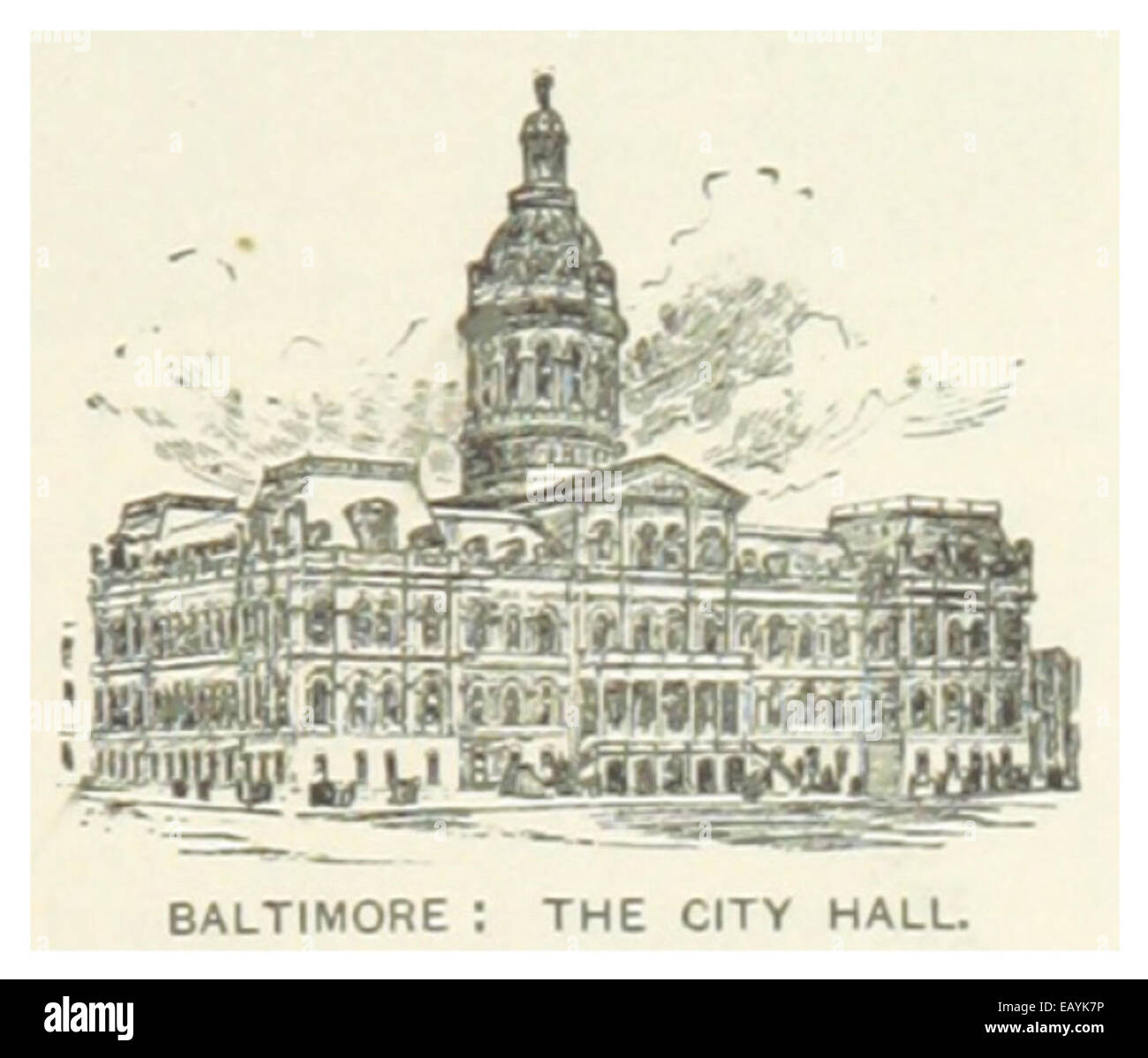 This 1891 illustration depicts the City Hall in Baltimore, providing a ...