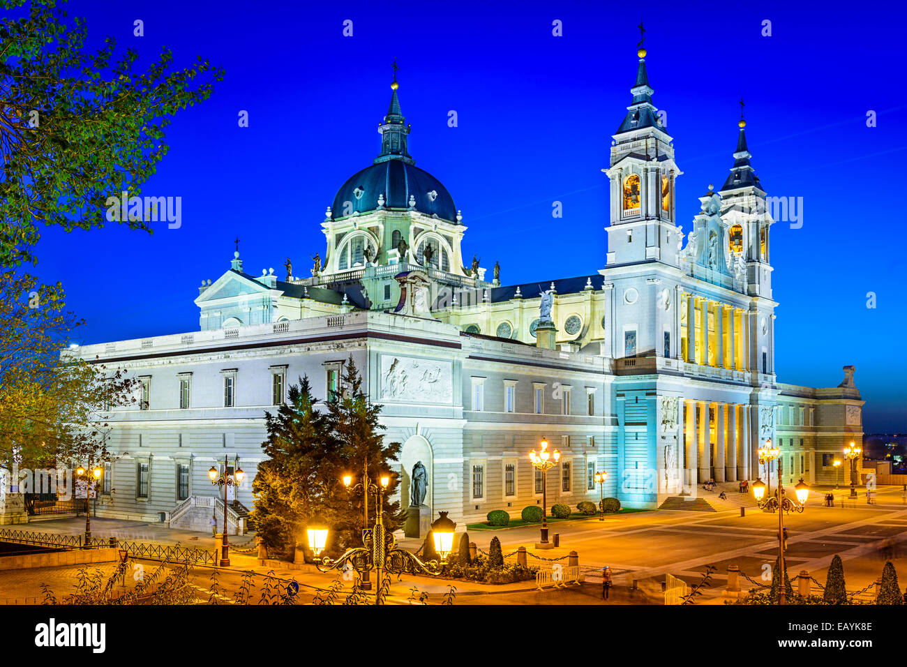Madrid, Spain at La Almudena Cathedral and the Royal Palace Stock Photo ...