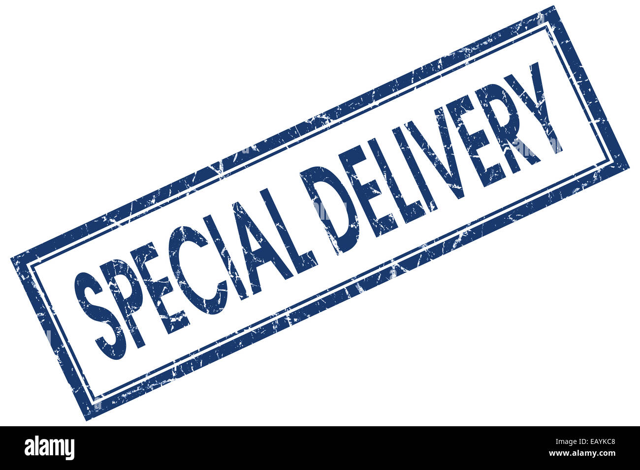 Special delivery blue square grungy stamp isolated on white background ...
