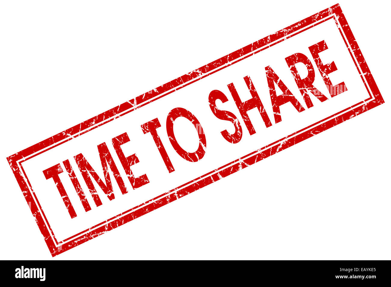 Time to share red square grungy stamp isolated on white background ...