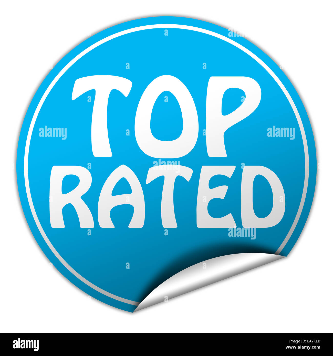 top rated round blue sticker on white background Stock Photo - Alamy