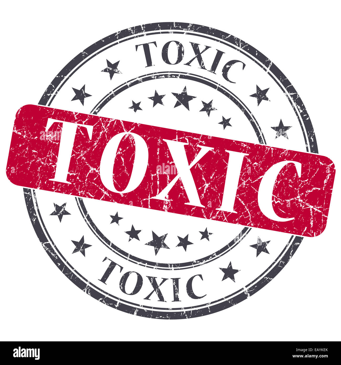 Toxic red grunge round stamp on white background Stock Photo - Alamy