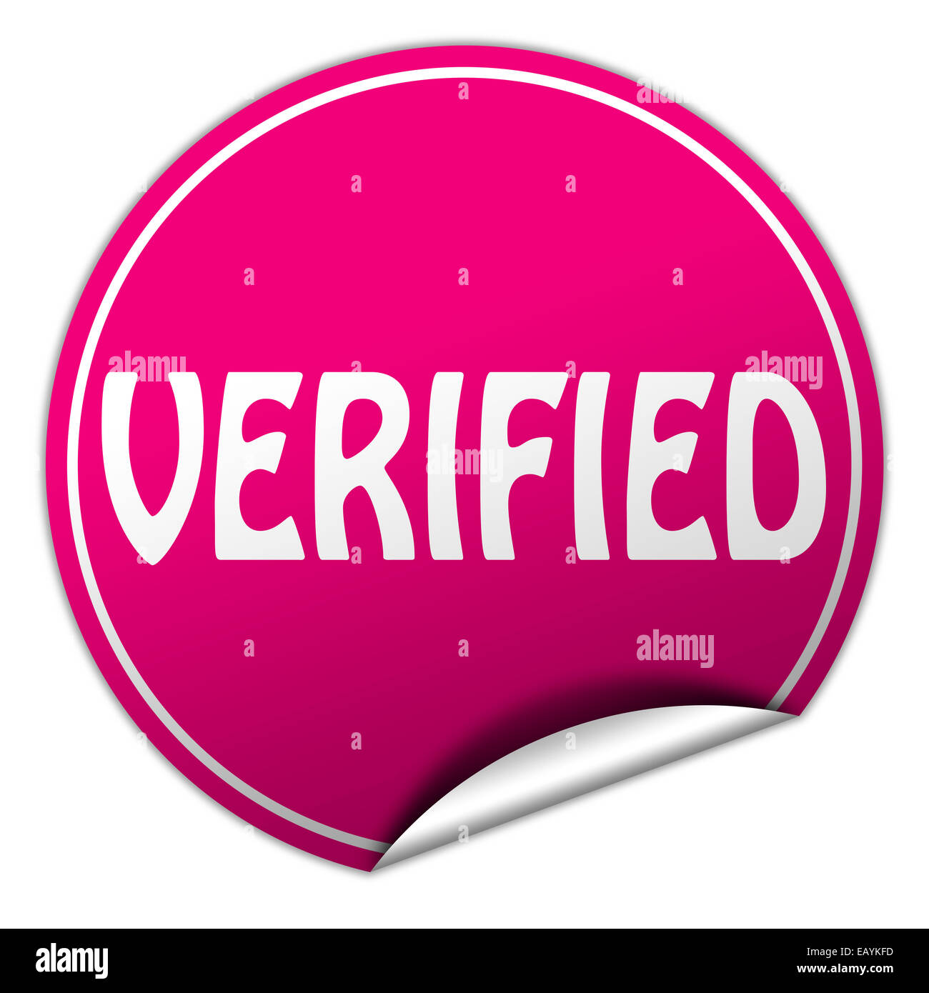 verified round pink sticker on white background Stock Photo - Alamy