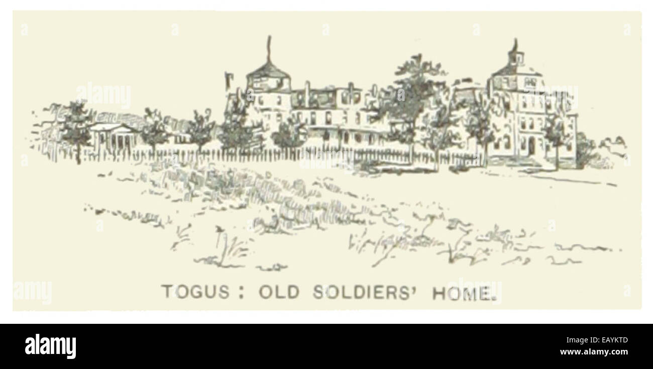 This 1891 illustration depicts the Old Soldier's House in Togus, Maine ...