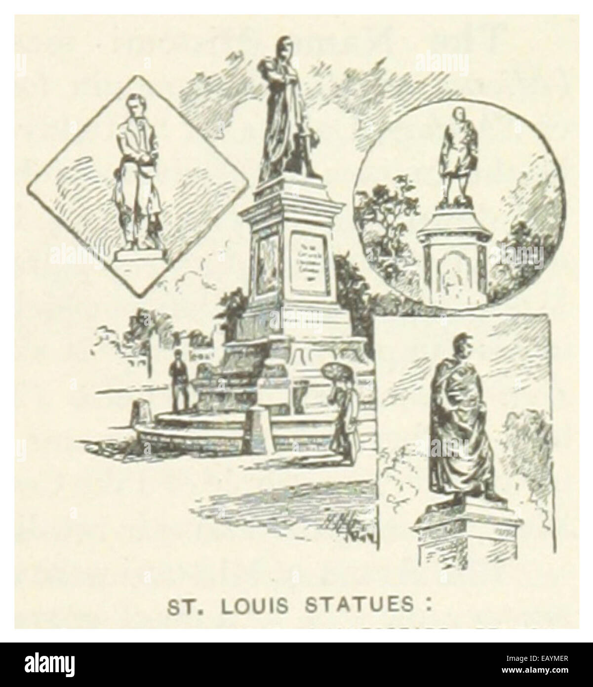This 1891 illustration showcases the monuments of St. Louis, Missouri ...