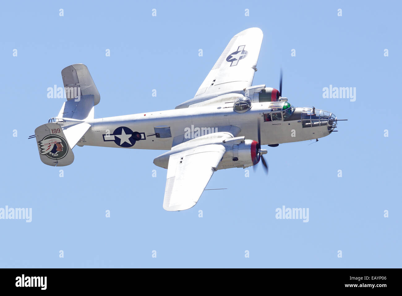 Vintage WWII B-25 Mitchell Airplane flying at 2014 Planes of Fame Air ...